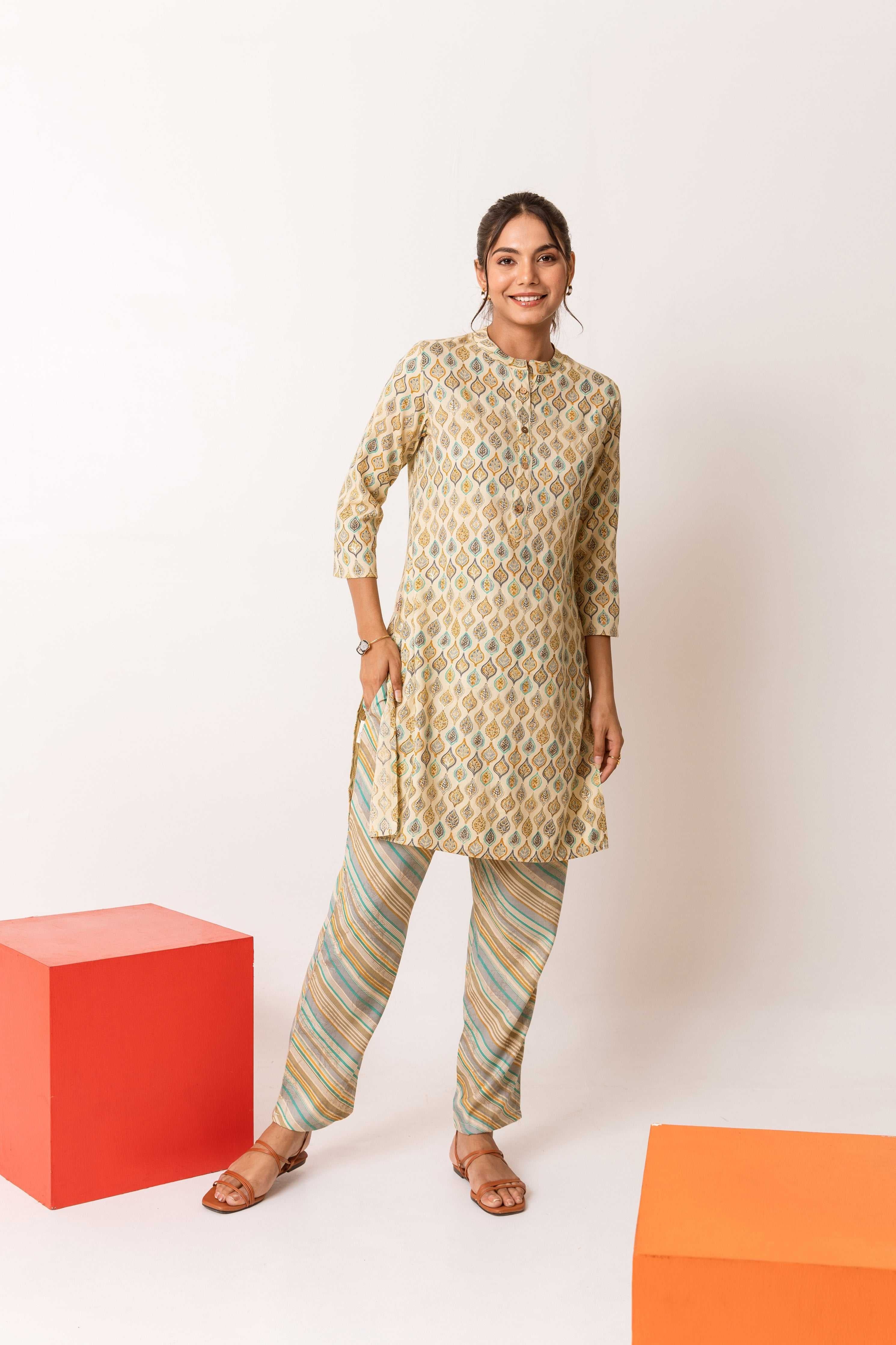 Ethereal Capsule Serenity: Off-White Capsule Silk Co-ord Set - Hukum Jaipur